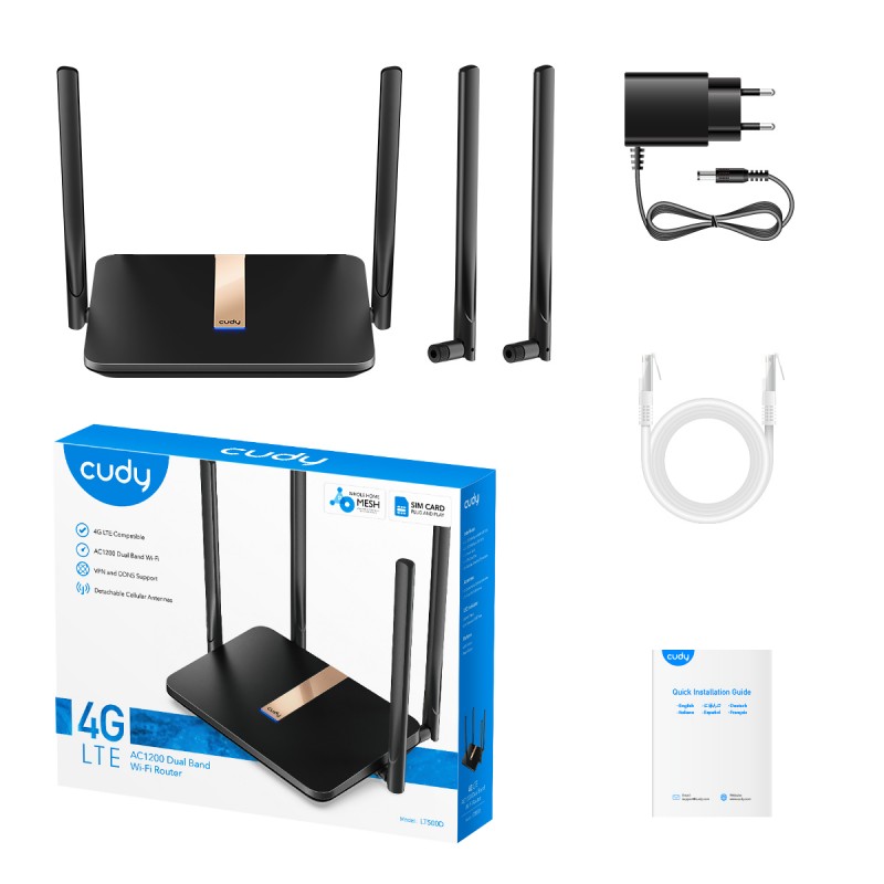 4G LTE AC1200 Dual Band Wi-Fi Router, Model: LT500D